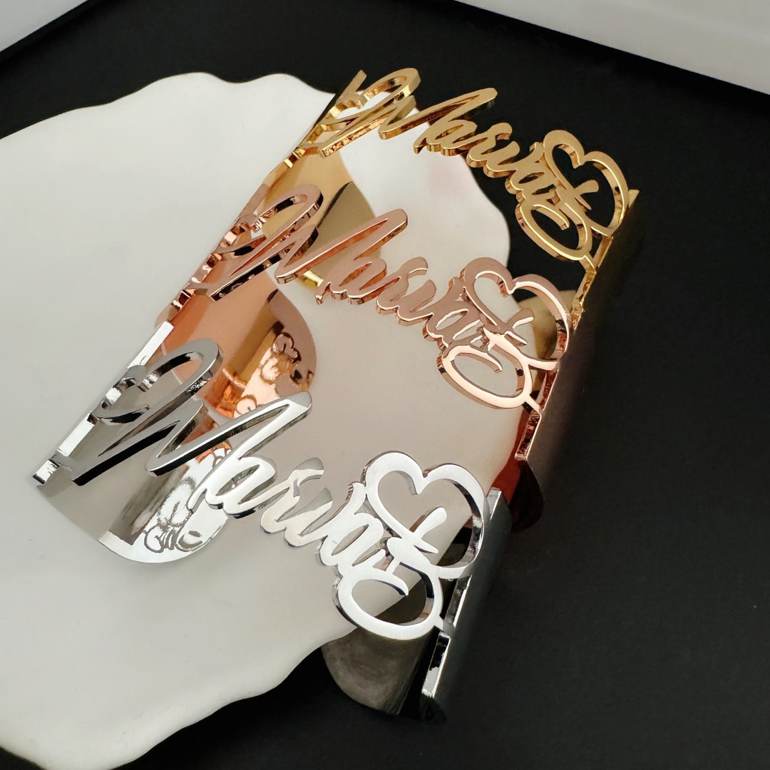 Custom Name Bangle for Women, Nameplate Bangle, Name Cuff Bangle, Gold ...