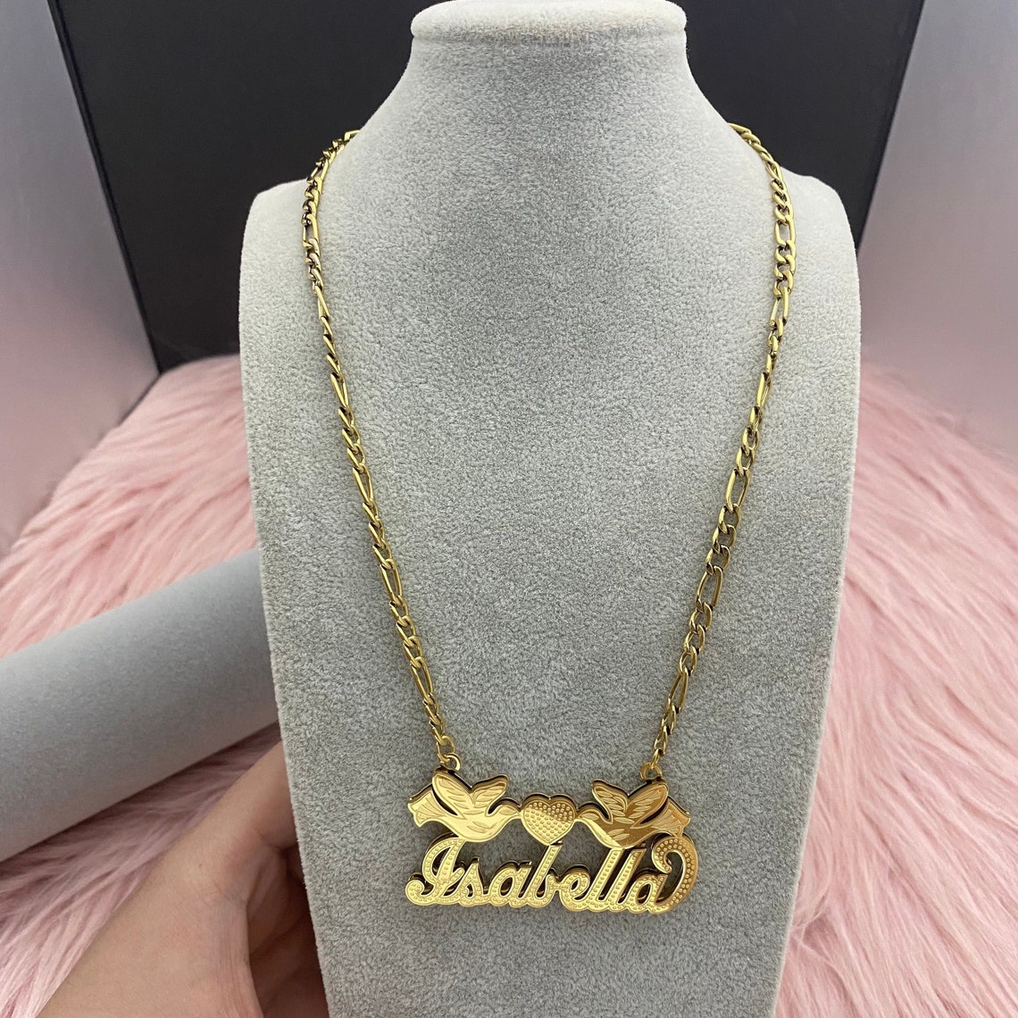 Custom Name Necklace, Double Nameplate, Diamond Cut Necklace, Name ...