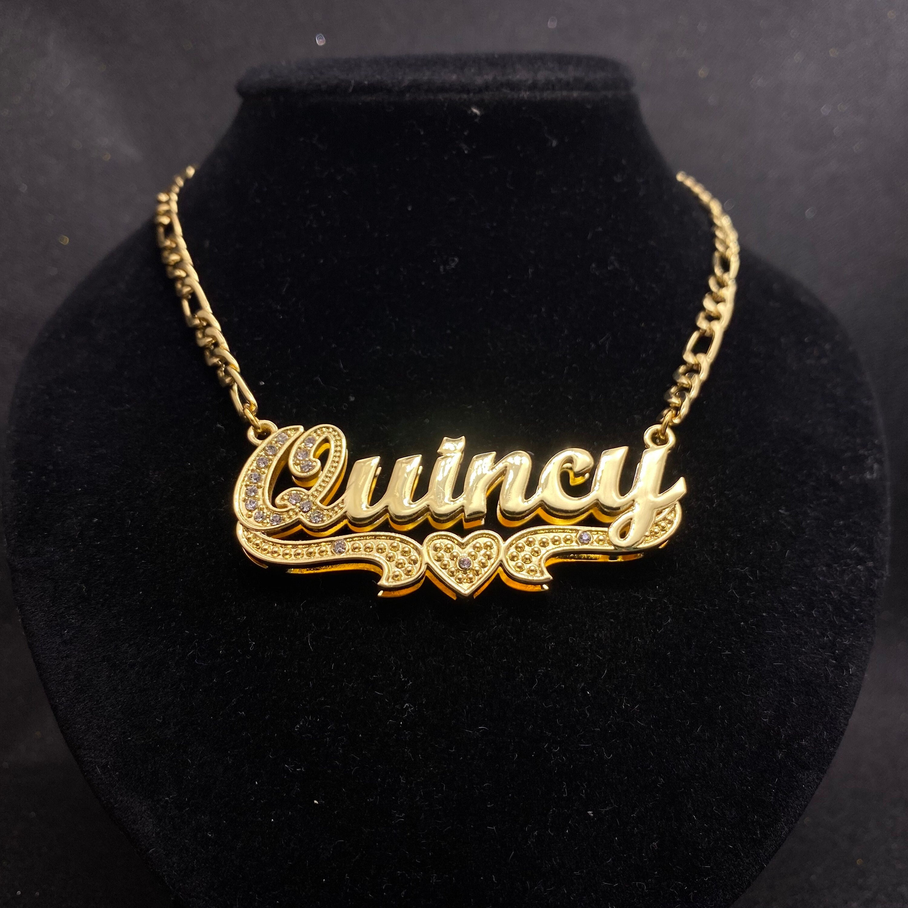 Name Plate Necklace Diamond Double Name Plate Custom Name - Etsy