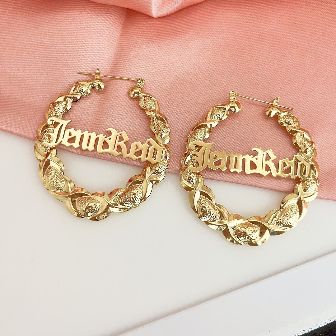 Old English Name Hoop Earrings, Custom Name Earrings, Gold Name ...