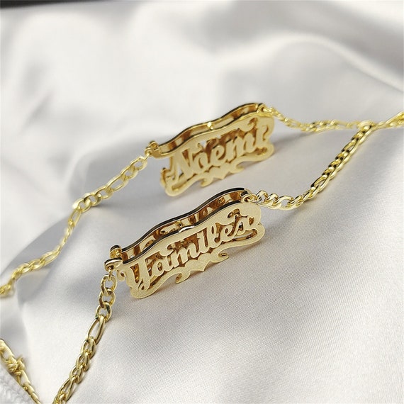 Double Nameplate Name Plate Necklace Custom Name Necklace - Etsy