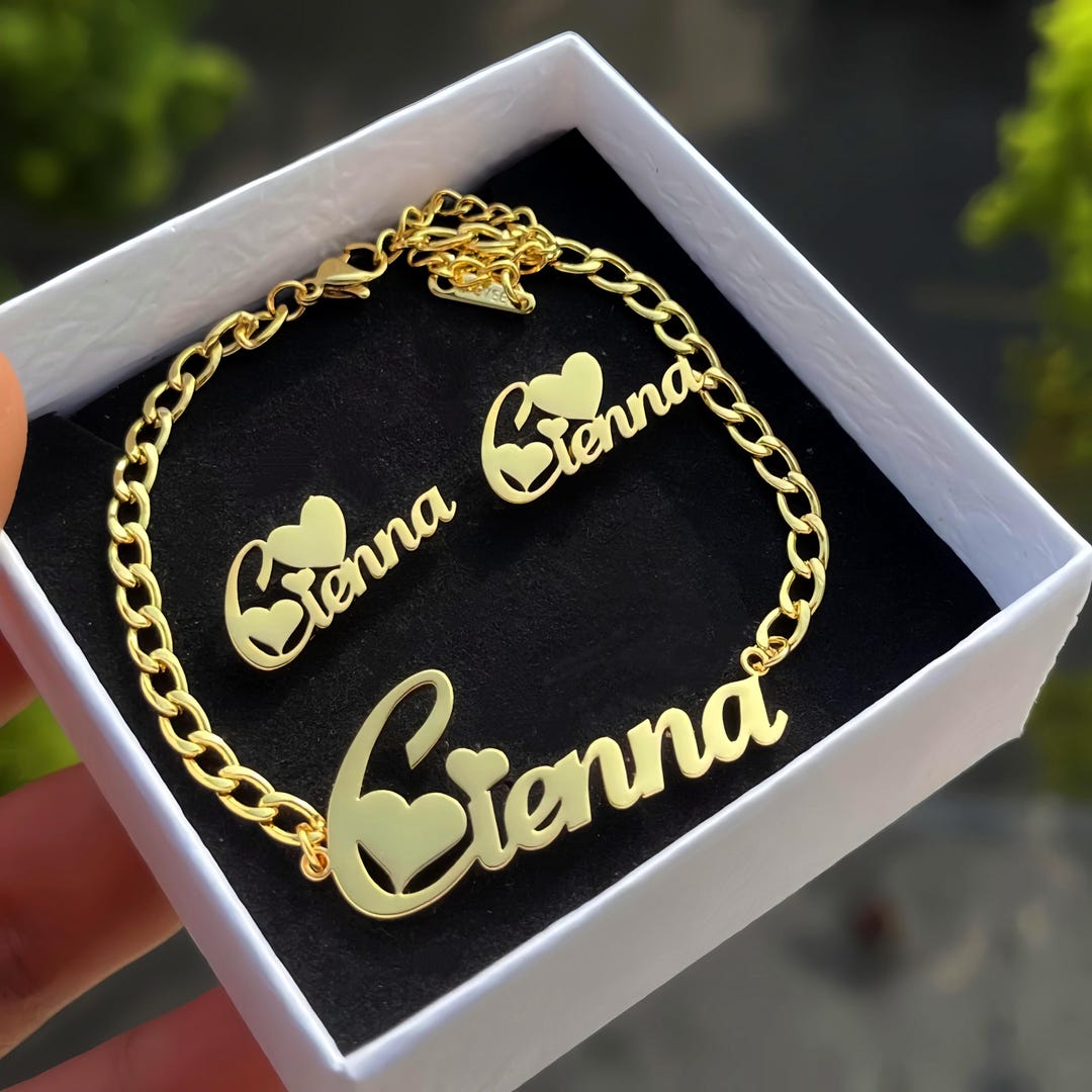 Custom Kids Name Set,gold Name Stud Earrings,nameplate Bracelet ...