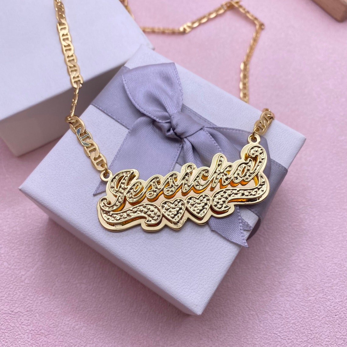Custom 3D Name Necklace, Nameplate Necklace, Double Plated Name ...