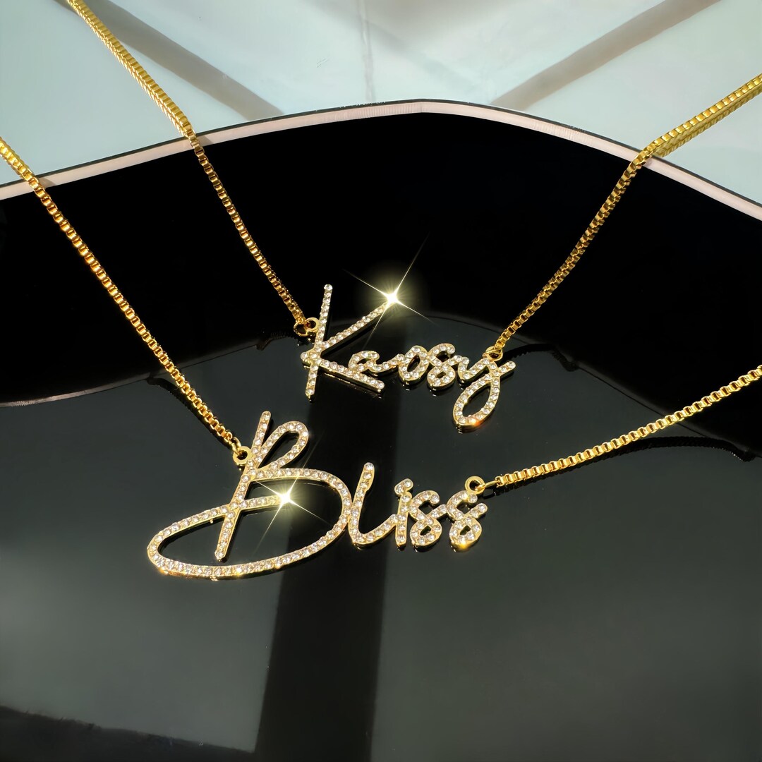 Script Diamond Name Necklace, Personalized Name Necklace, Bling Name ...