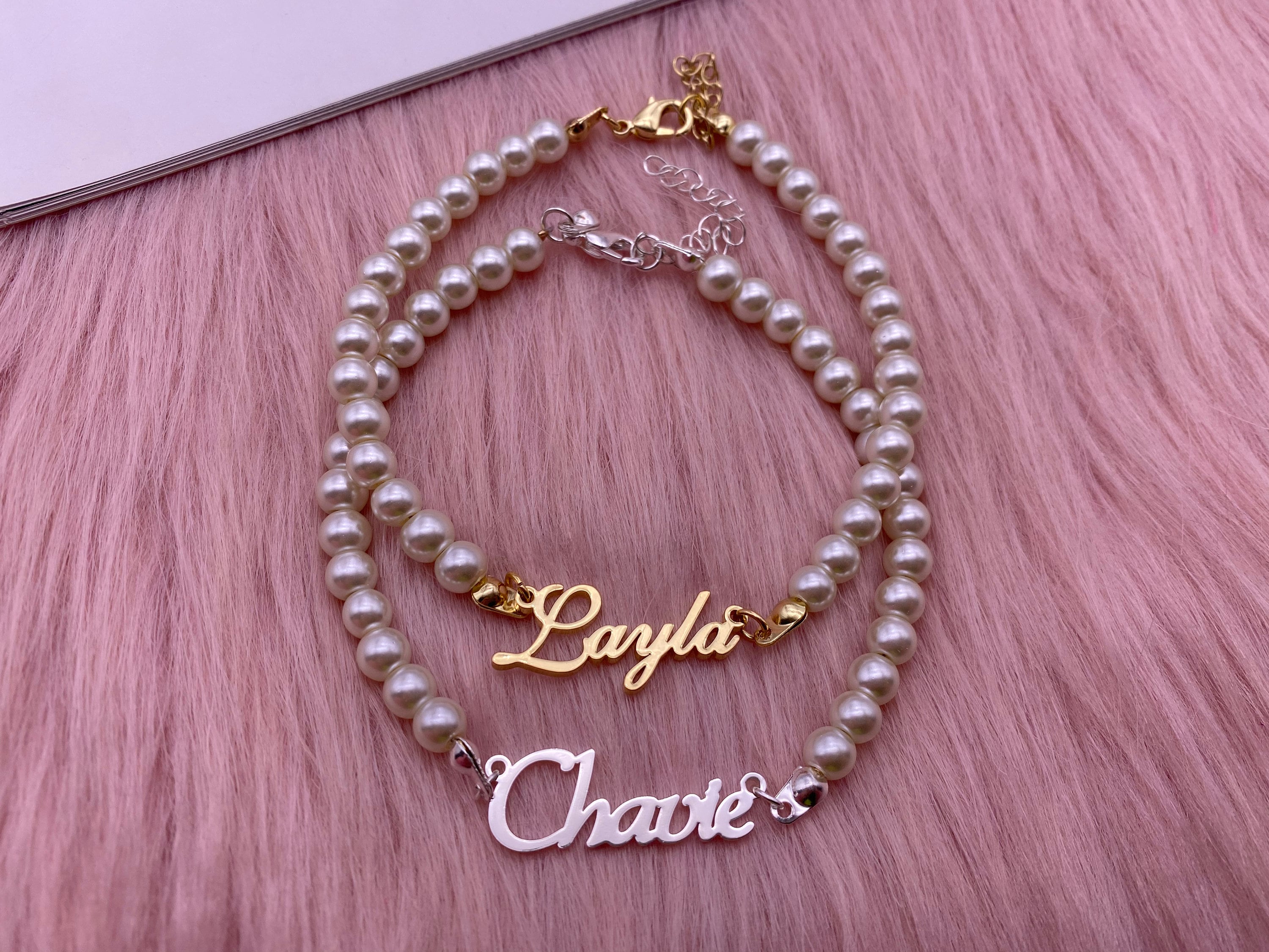 Personalized Anklet - Pearl Name Anklet - Pearl Anklet Bracelet ...
