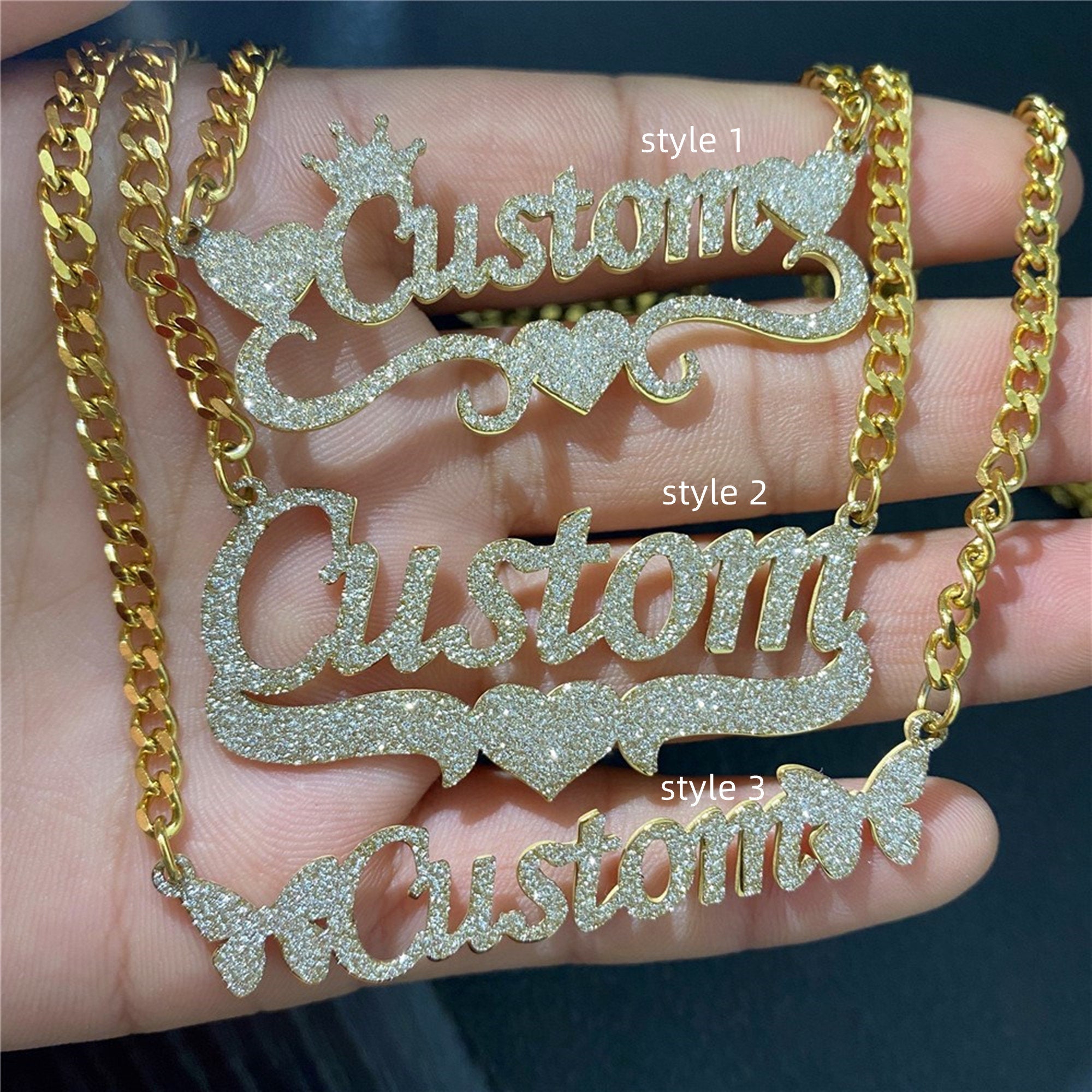 Custom Name Necklace Bling Name Necklace Cuabn Name - Etsy