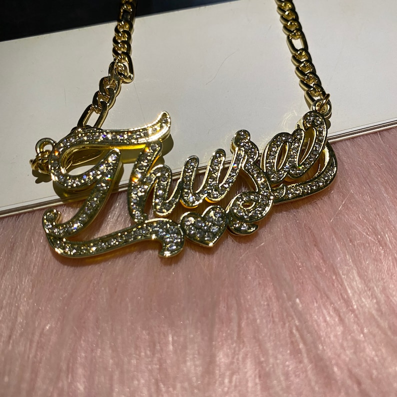 Name Plate Necklace Diamond Double Name Plate Custom Name - Etsy