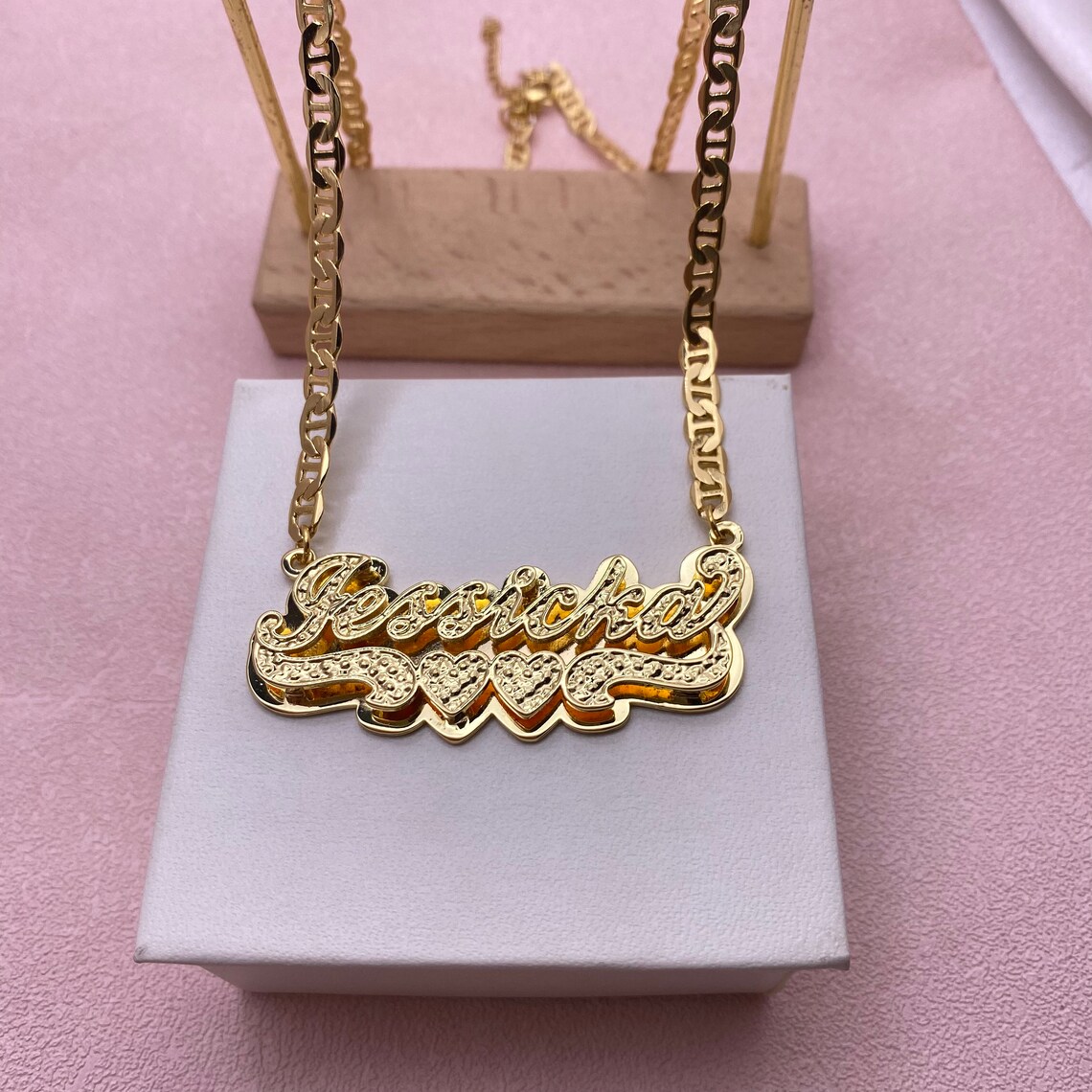 Custom 3D Name Necklace, Nameplate Necklace, Double Plated Name ...