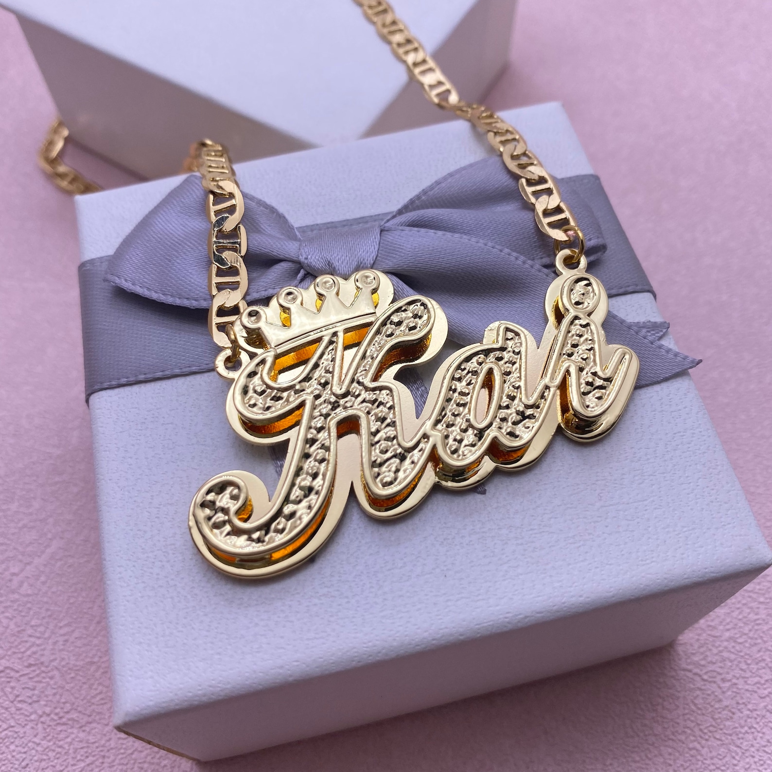 Custom 3D Name Necklace, Nameplate Necklace, Double Plated Name ...