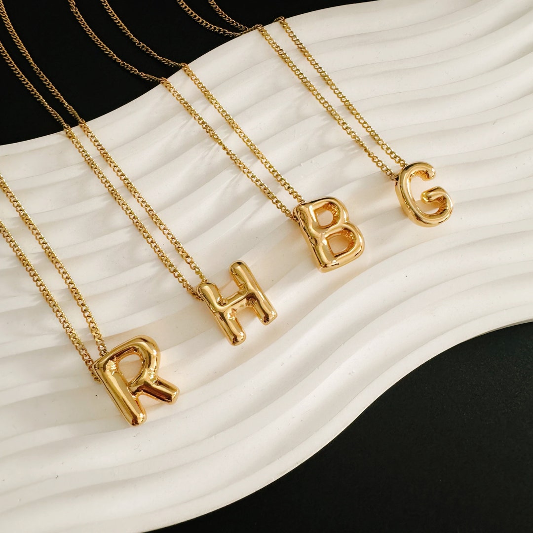 Bubble Letter Necklace,gold Balloon Initial Necklace,balloon Letter ...