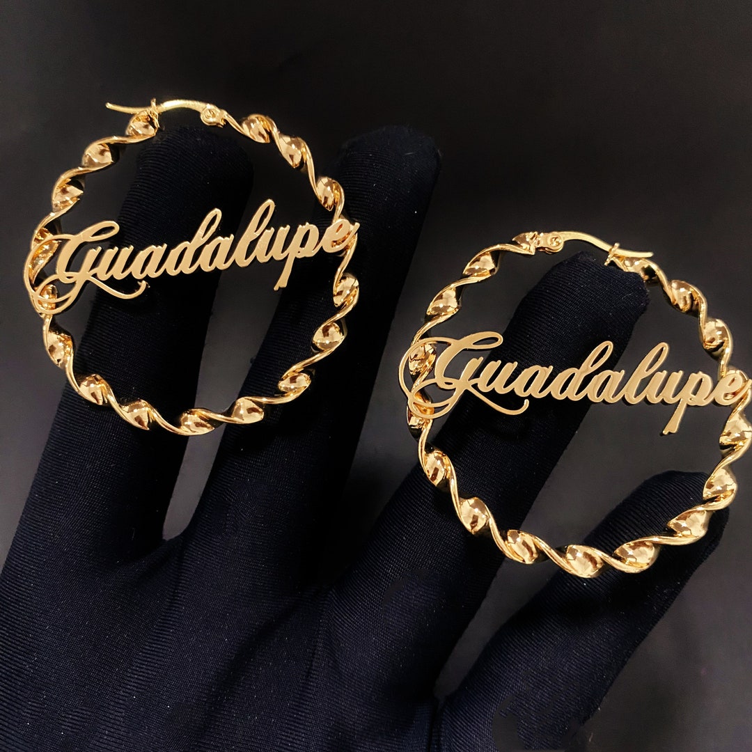 Custom Name Hoop Earrings,twist Hoop Earrings,nameplate Earrings ...