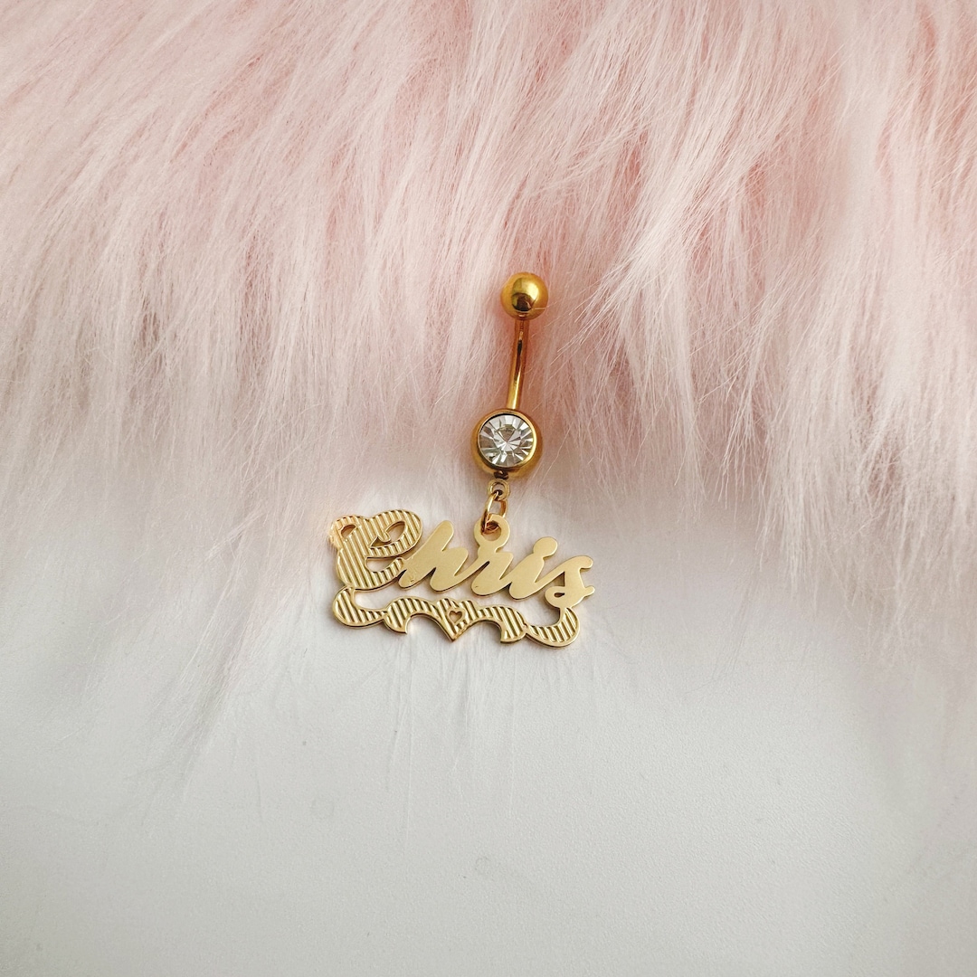 Custom Belly Button Ring, Custom Crystal Belly Rings, Name Belly Ring ...