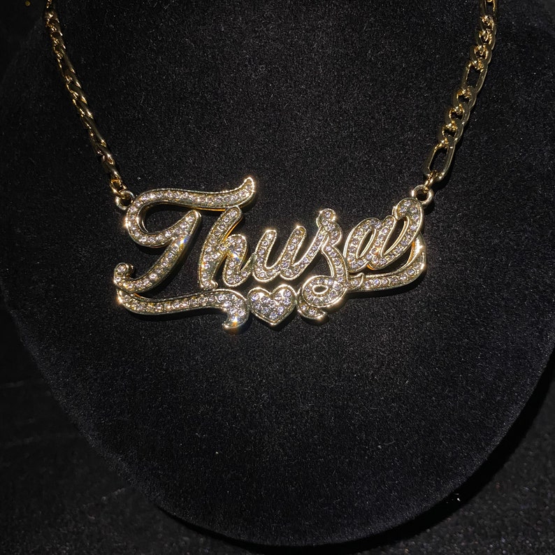 Name Plate Necklace Diamond Double Name Plate Custom Name - Etsy