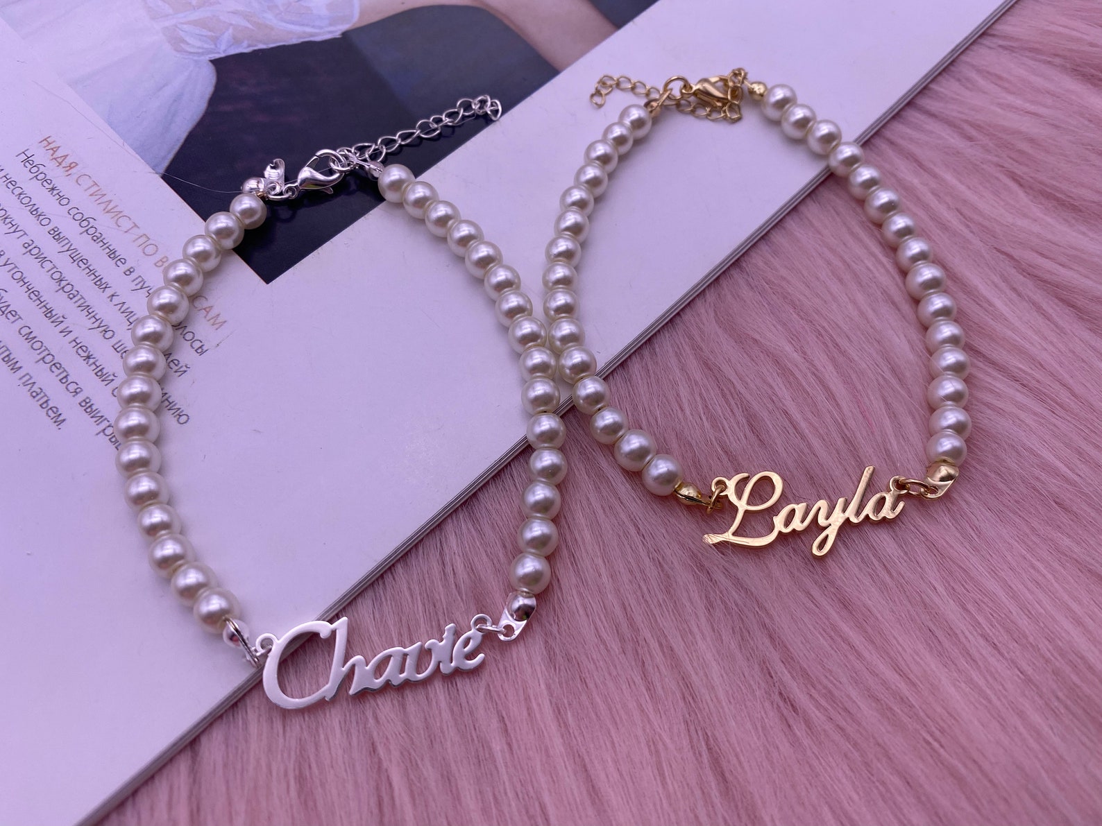 Personalized Anklet - Pearl Name Anklet - Pearl Anklet Bracelet ...