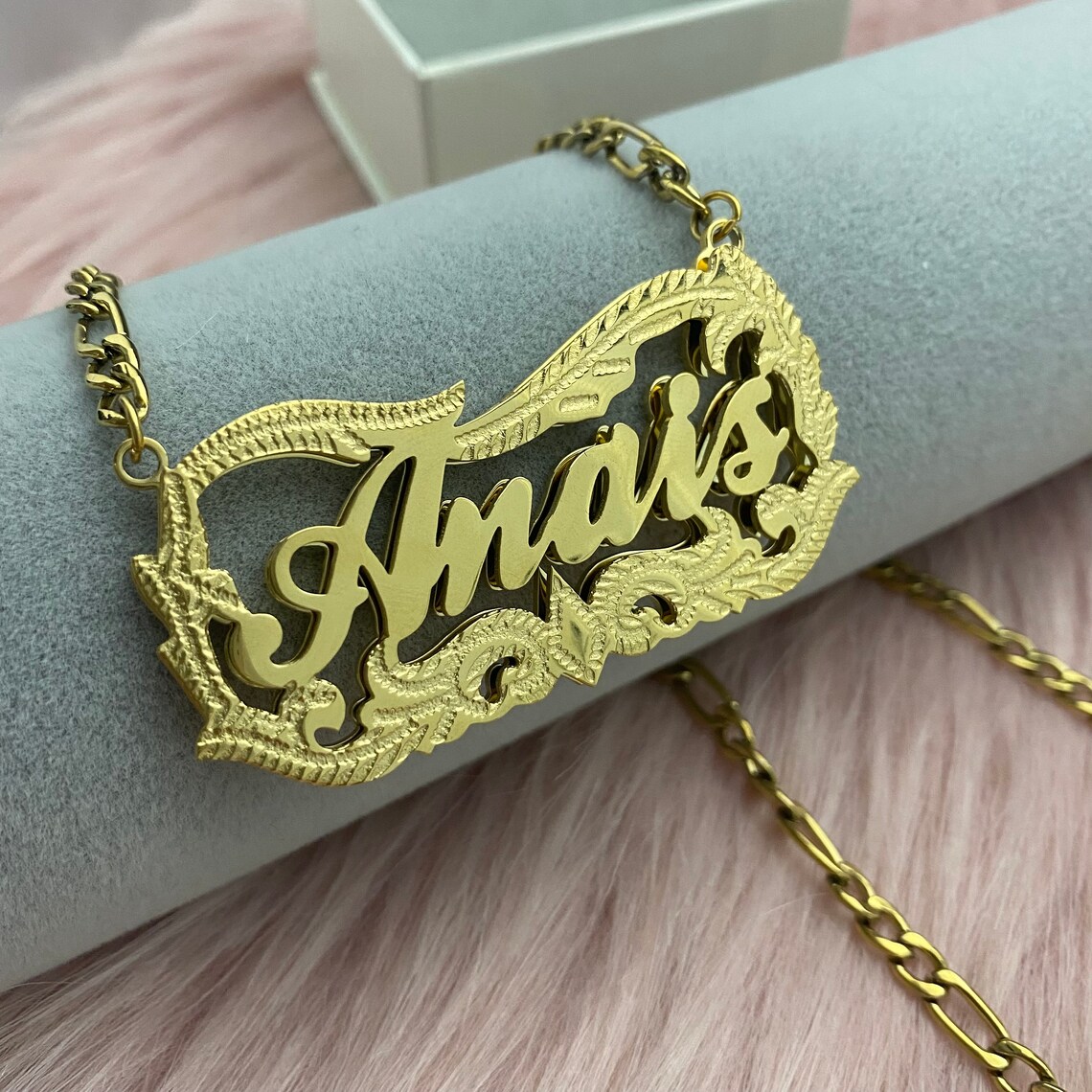 Double Nameplate Diamond Cut Necklace Name Plate Necklace - Etsy