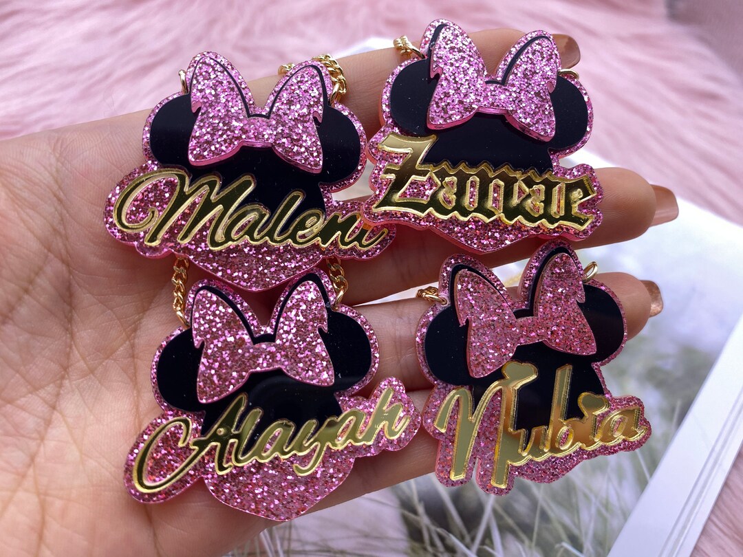 Minnie Mouse Necklace, Minnie Mouse Pendant, Custom Name Necklace, Kids ...