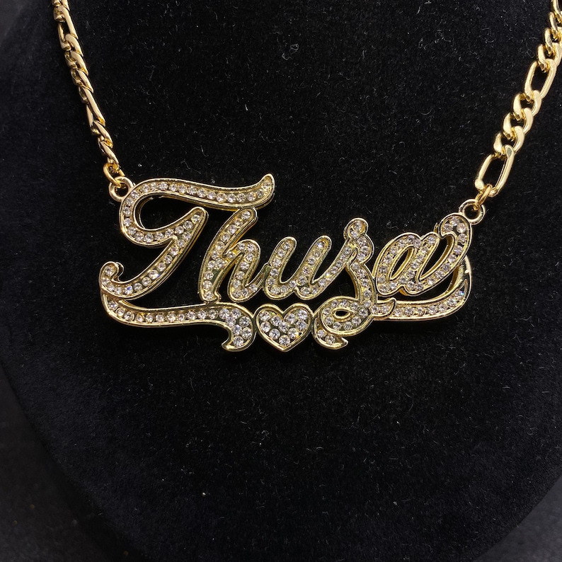 Name Plate Necklace Diamond Double Name Plate Custom Name - Etsy