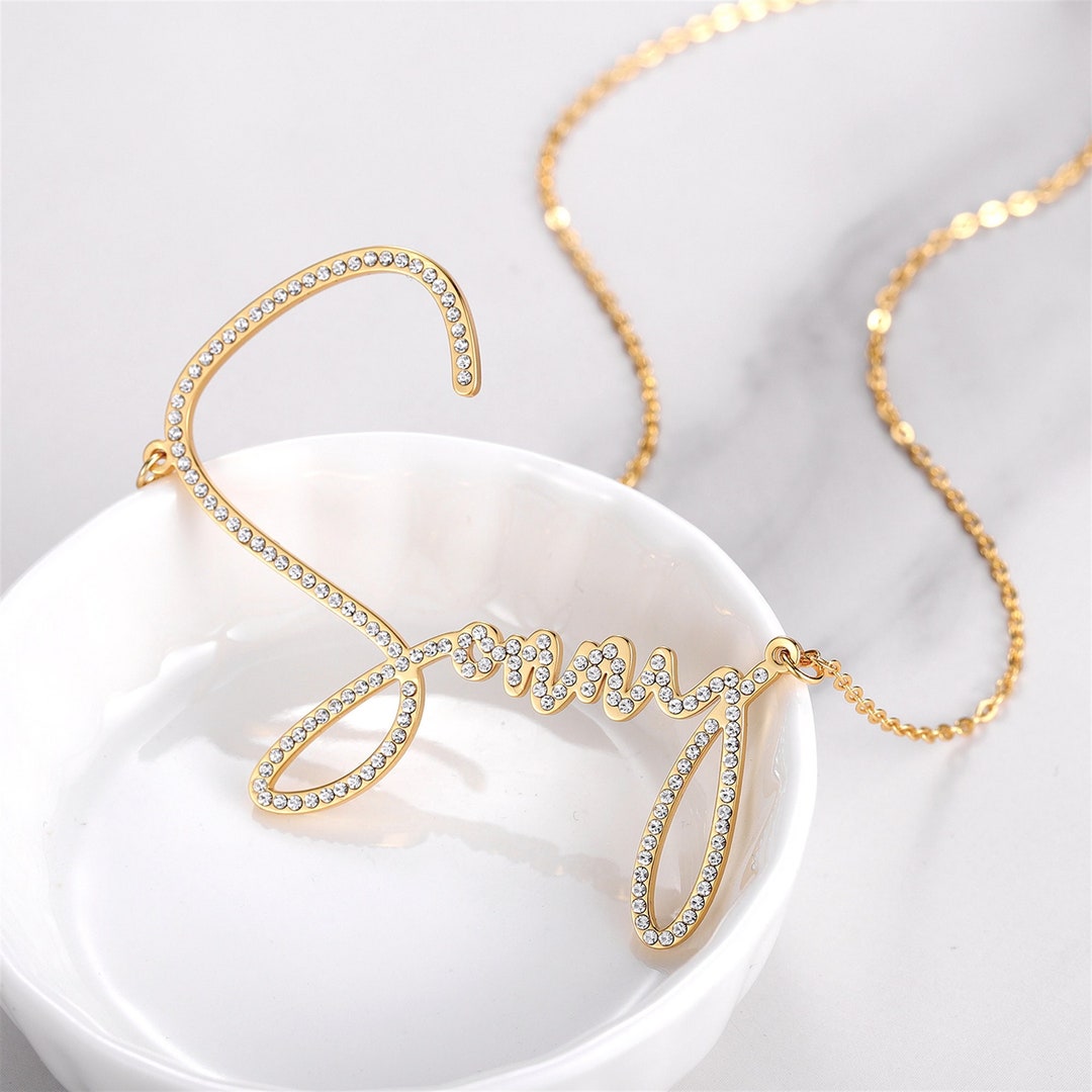 Custom Diamond Name Necklace, Handwriting Necklace, Iced Name Necklace ...