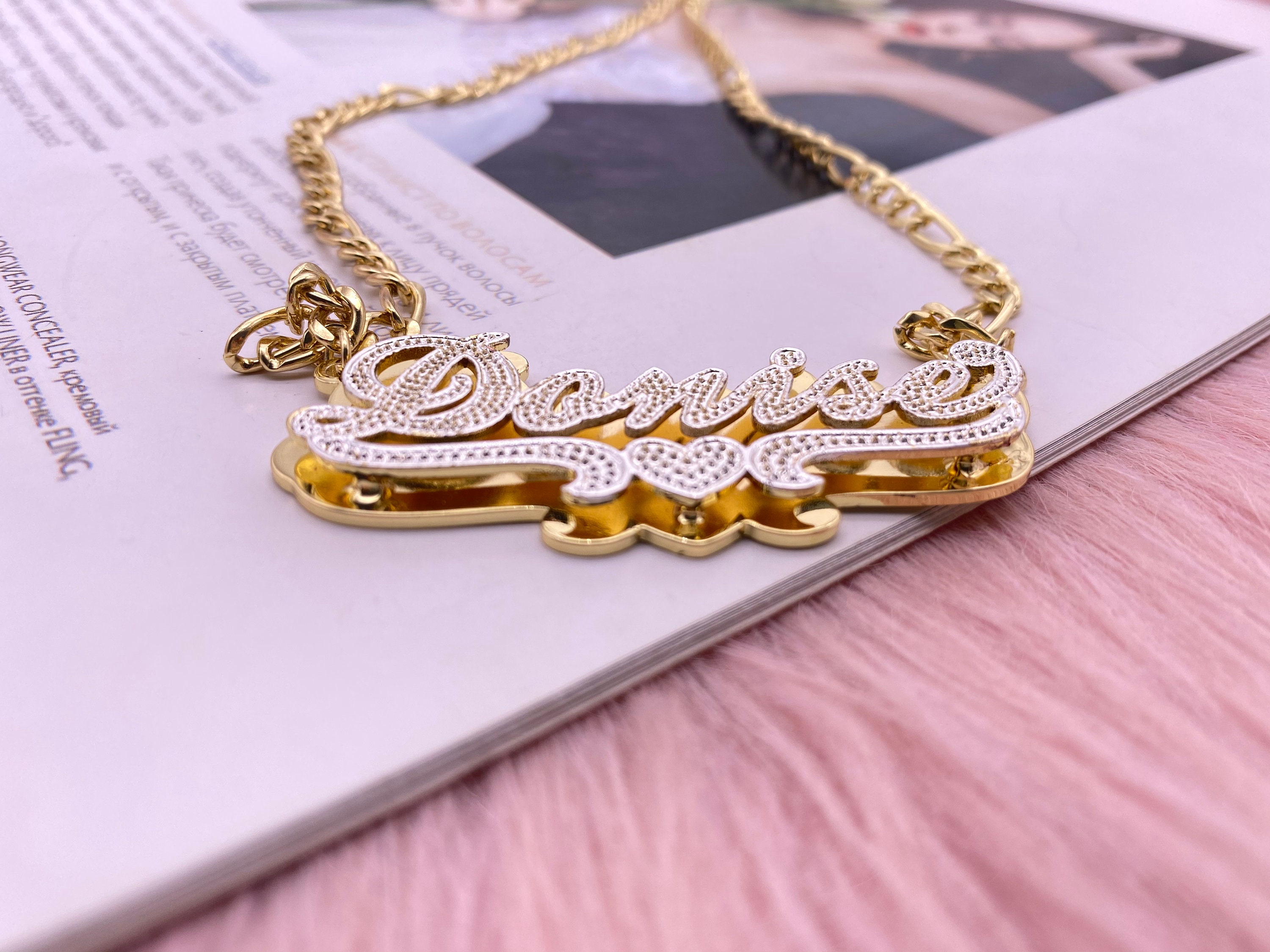 Custom Personalized Name Nameplate Necklace, 18k Gold 3D Nameplate ...