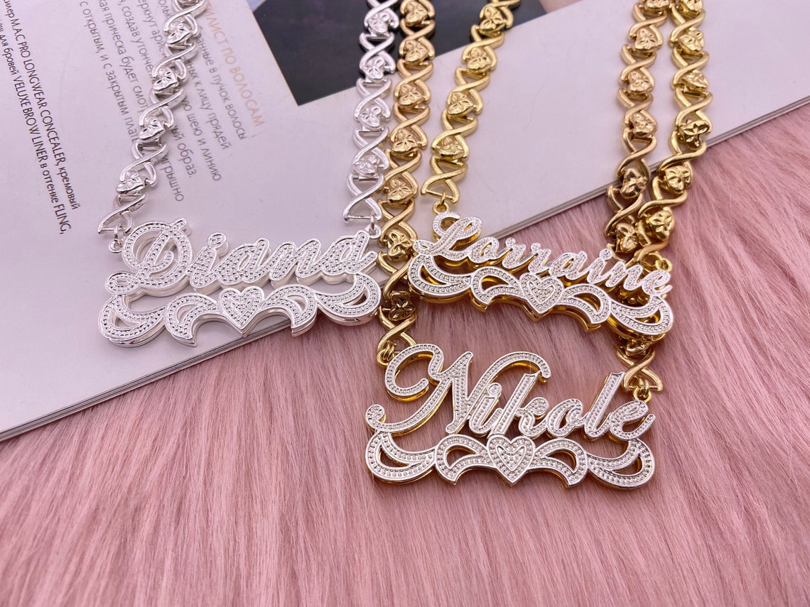 Nameplate Necklace Gold Name Necklace Double Name plate | Etsy