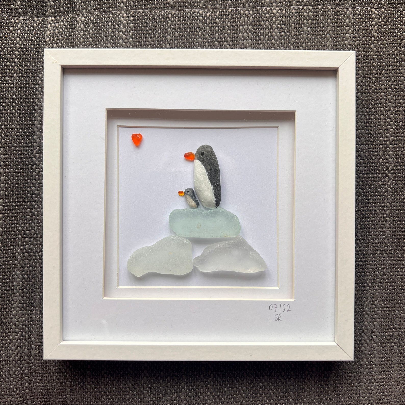 Penguins Original Pebble Art Sea Glass Picture Framed Handmade Peedie ...