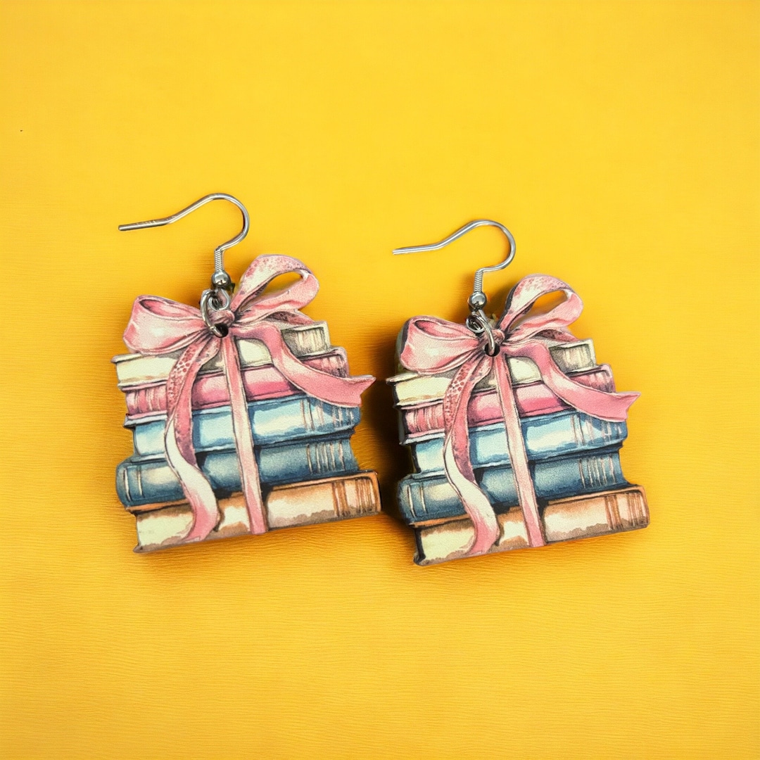 Book Earrings, Gift for Bookworm, Wooden Earrings, Lightweight Earrings ...