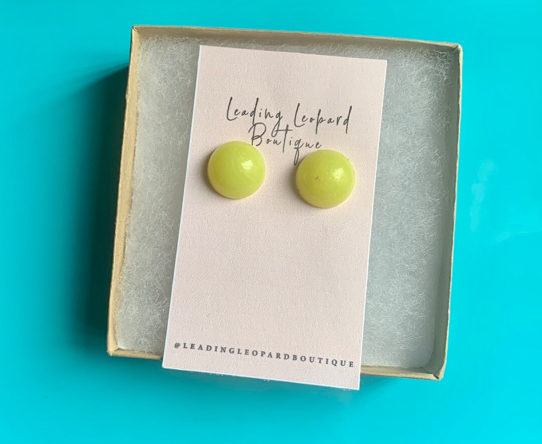 Neon Yellow Earrings, Fluorescent Yellow, Large Earrings, Retro Studs, 16mm Earrings, Gift Idea ...