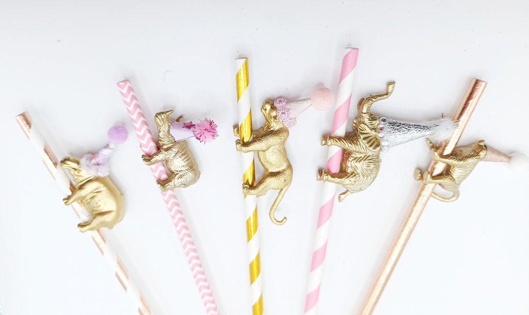 Paper Straw Animal Mini Party Animal Straw Wild One Safari - Etsy