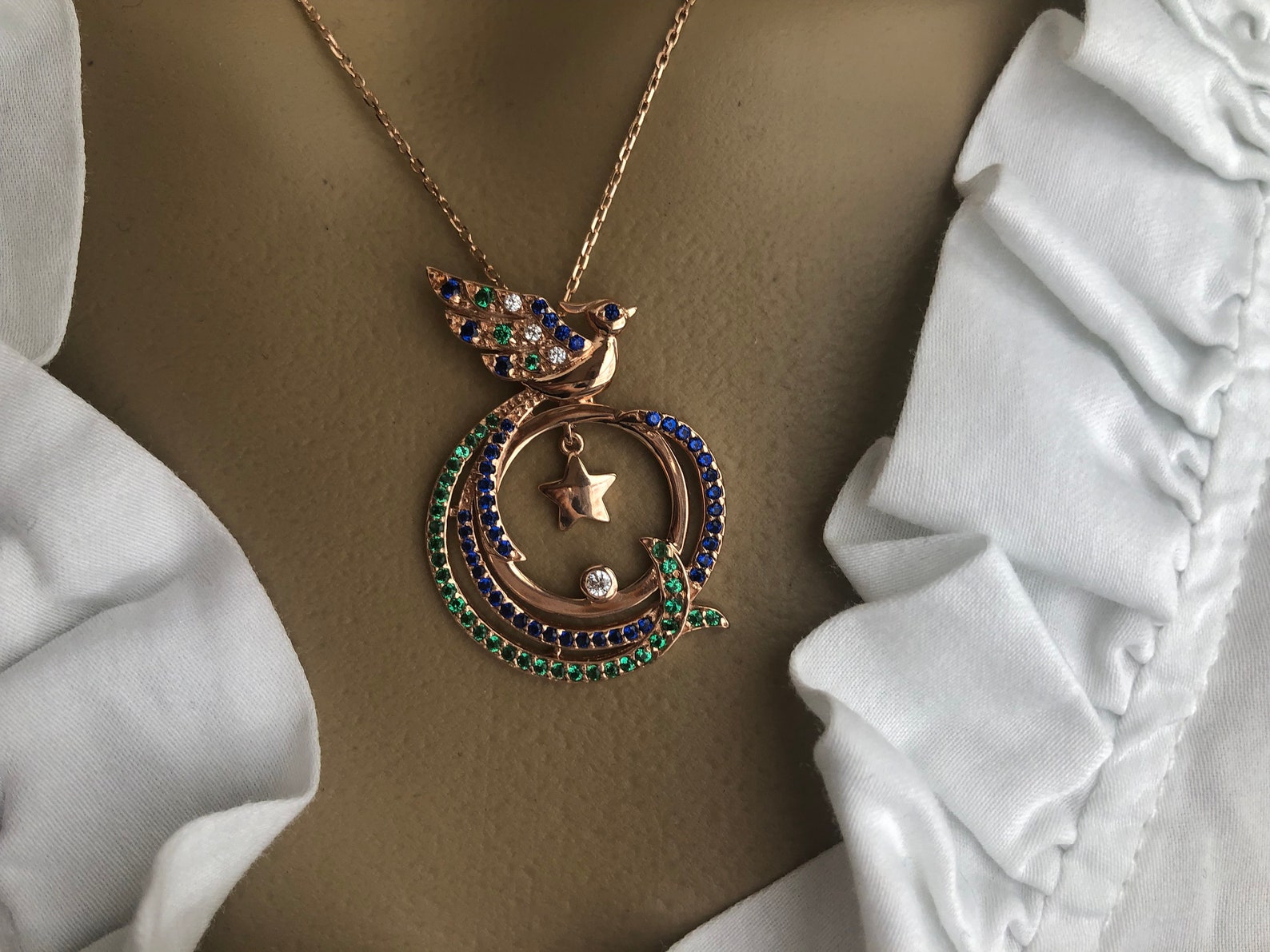 Nature Peacock Good Luck Charm Necklace, Silver Eternity Bird Necklace ...