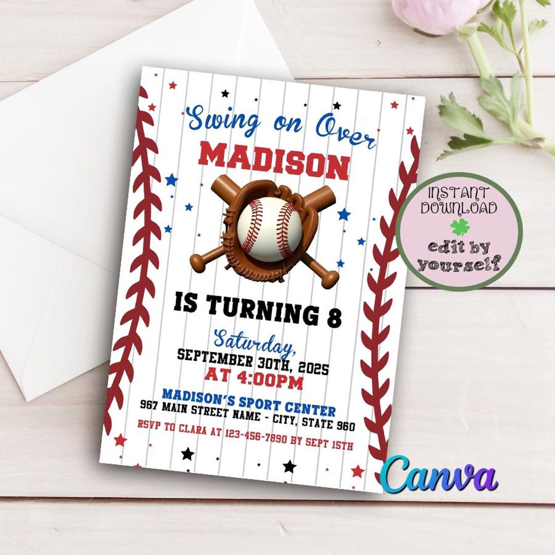 Editable Baseball Birthday Party Invitation, Sports Birthday Party ...