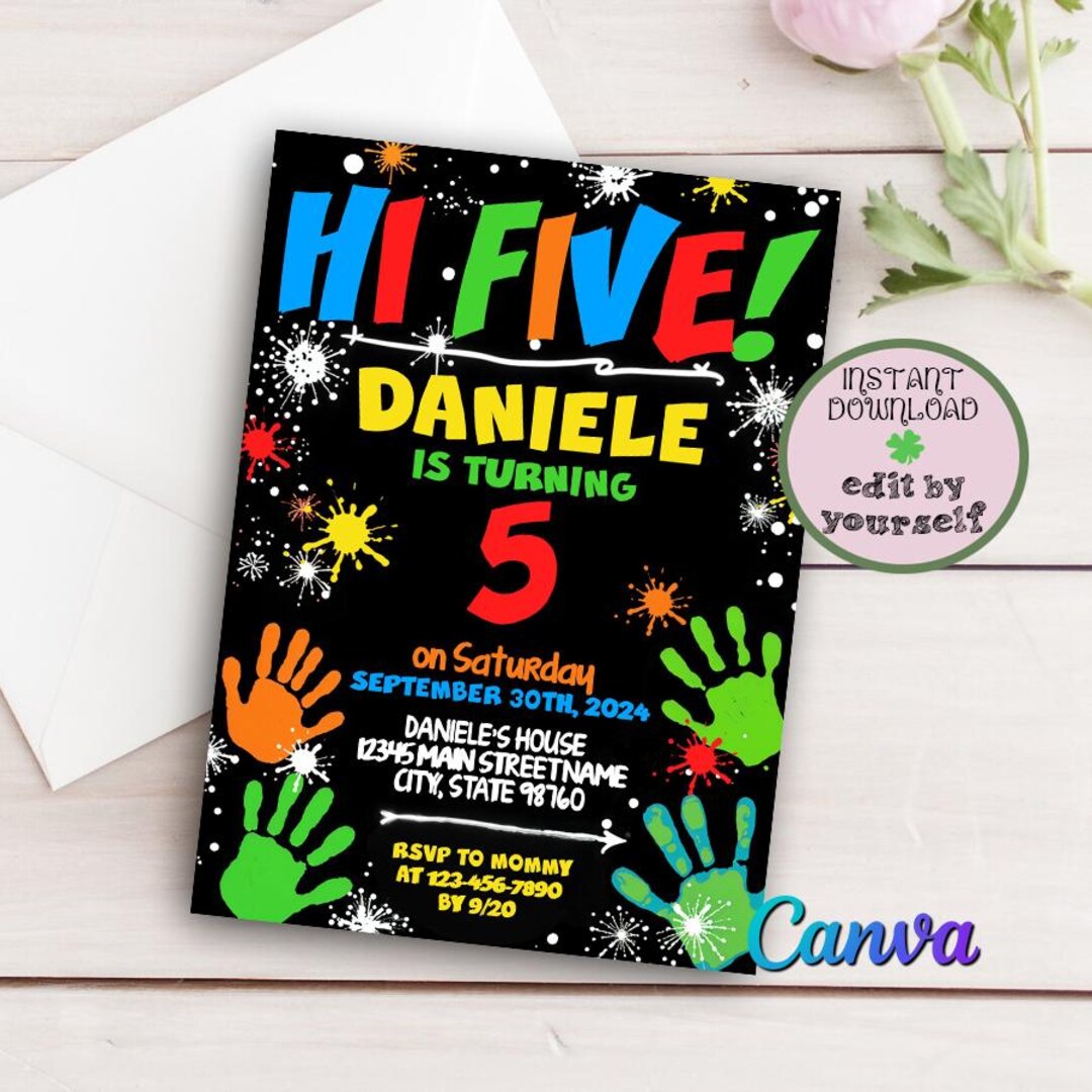 Editable High Five 5th Birthday Invitation, High Five Fifth Birthday ...