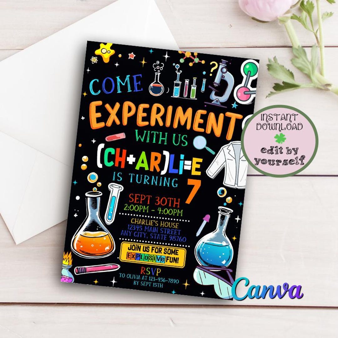 Editable Mad Science Birthday Invitation, Boy Girl Scientist Party ...