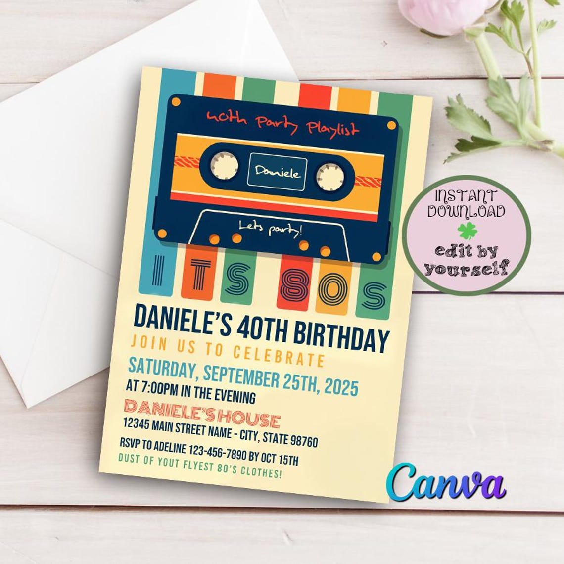 Editable Retro Cassette Tape Party Invitation, Throwback Party Invite ...