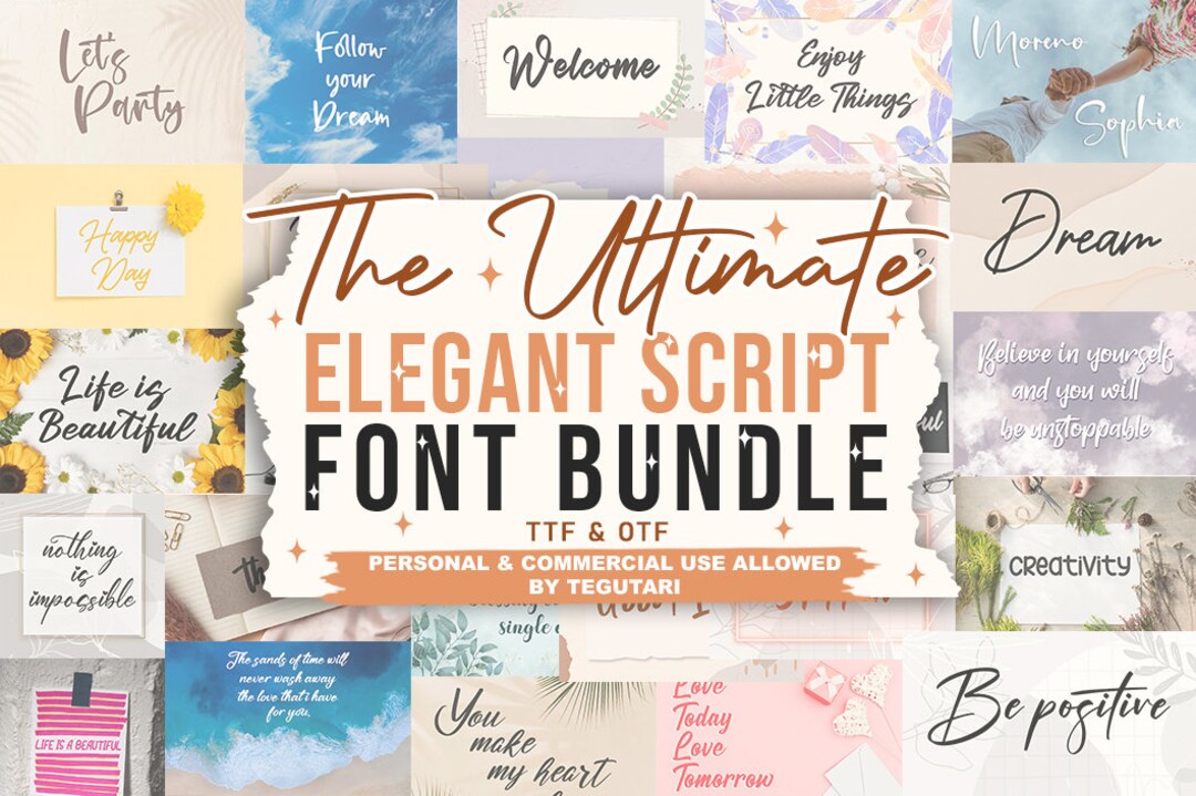 Elegant Script Font Bundle, Handwritten Font, Wedding Font, Procreate Font, Cricut Font, Canva ...