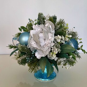 Christmas Blue Floral Centerpieces, Holiday Centerpiece Christmas Decor ...