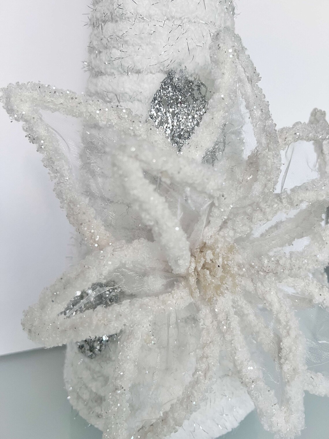 Christmas White Cone Tree, Xmas Poinsettia Decor , Holiday Decor ...