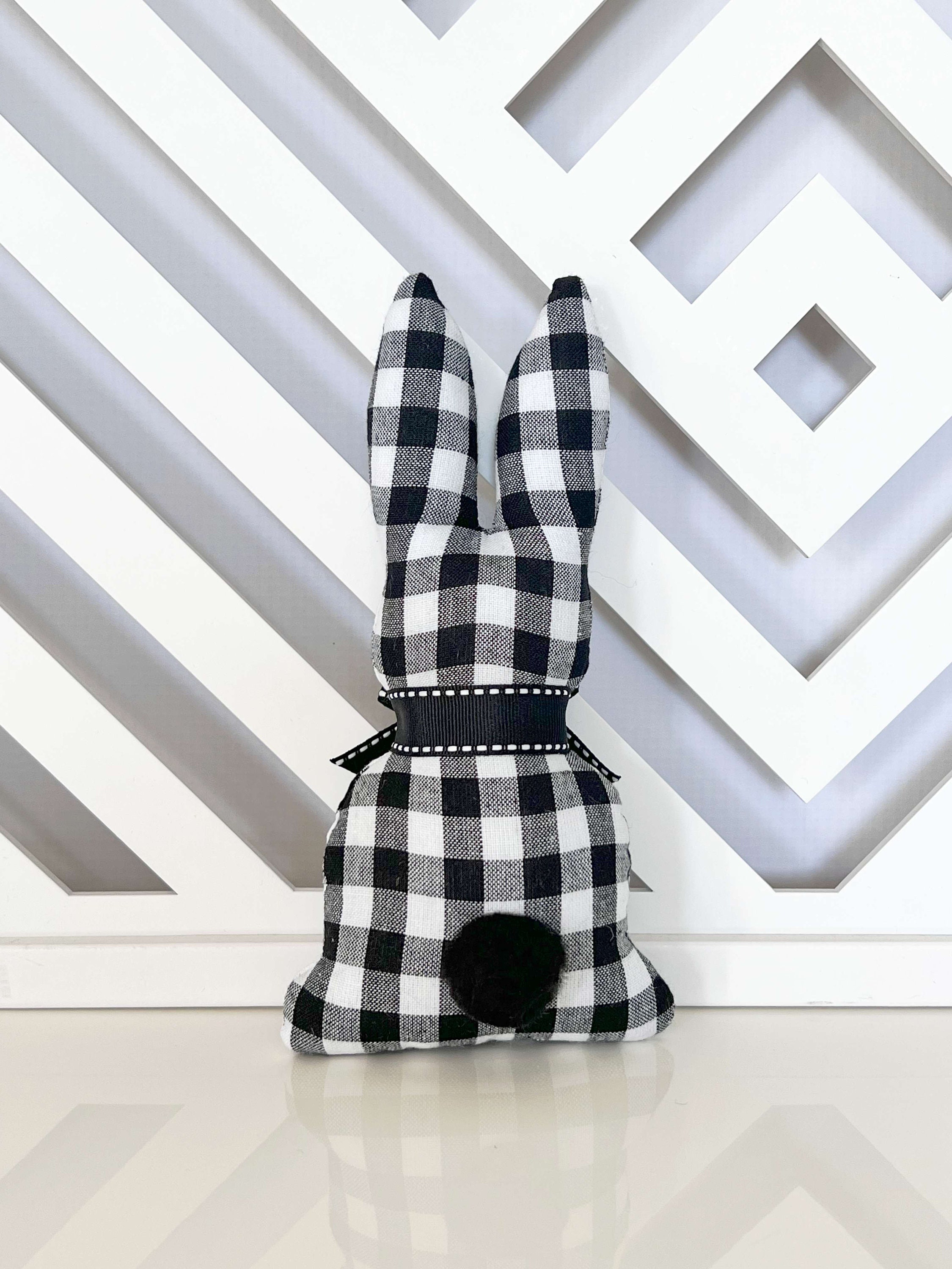 Easter Plaid Bunny Set of 3, Black and White Check Fabric Easter Rabbit ...