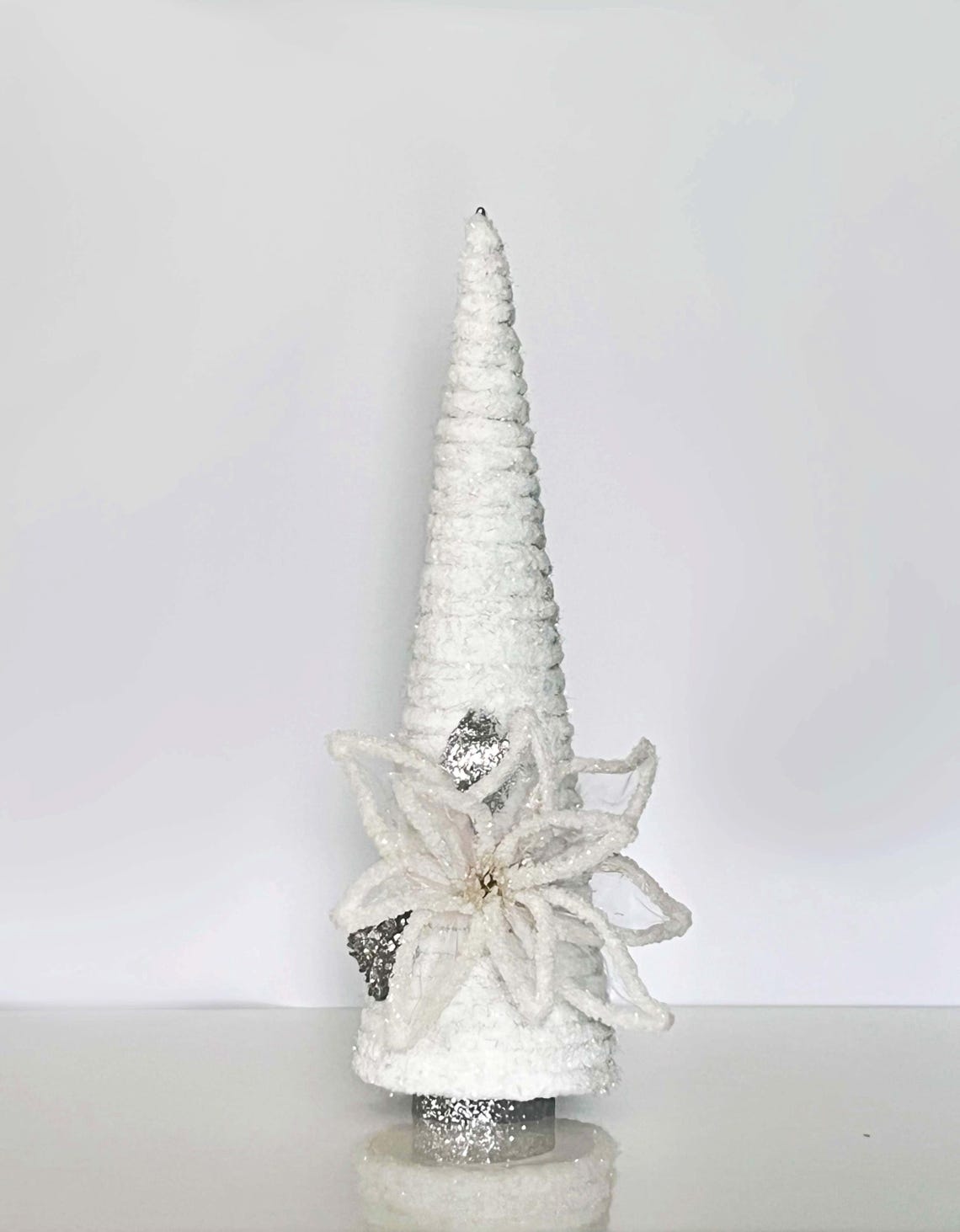 Christmas White Cone Tree, Xmas Poinsettia Decor , Holiday Decor ...