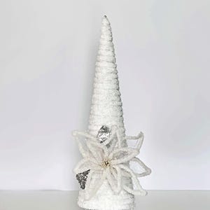 Christmas White Cone Tree, Xmas Poinsettia Decor , Holiday Decor ...