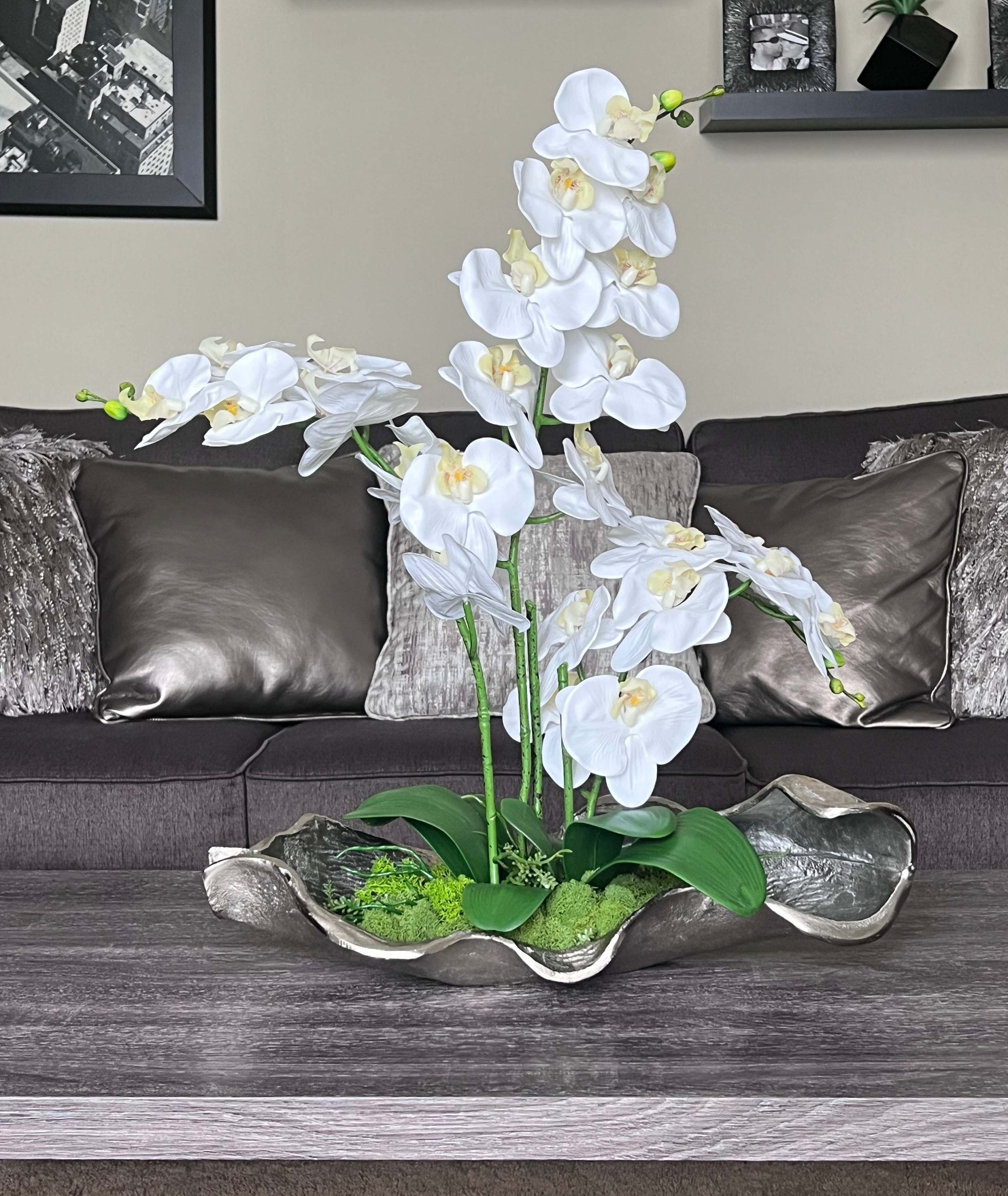 Modern Real Touch Orchid Centerpiece, White Floral Arrangement - Etsy