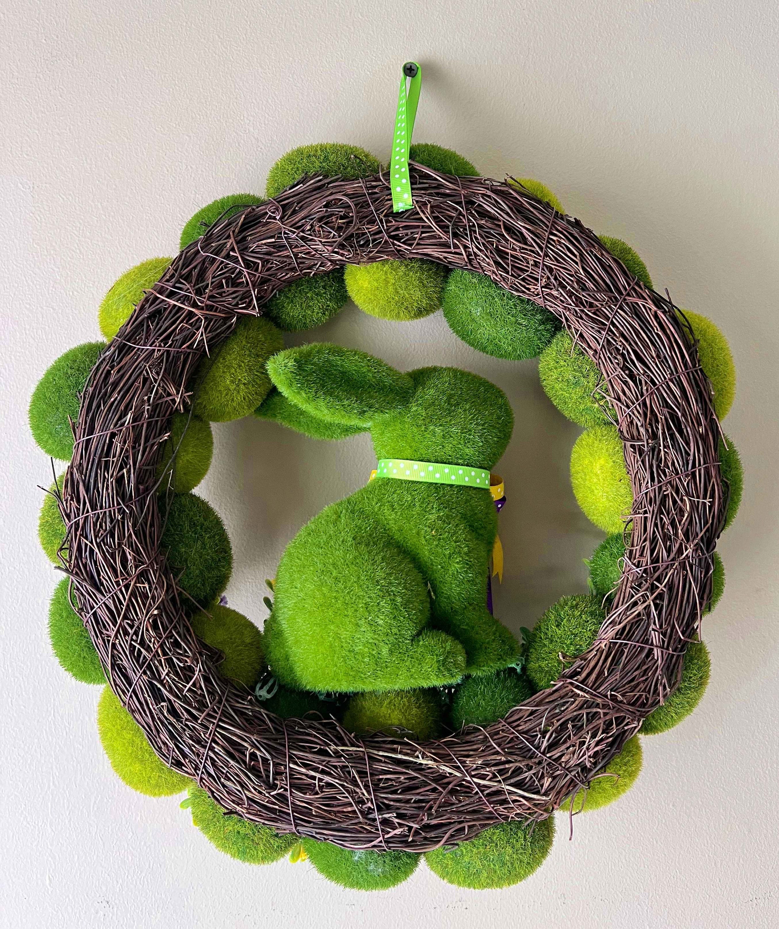 Easter Moss Bunny Wreath, Green Flocked Bunny, Spring Wall Decoration ...