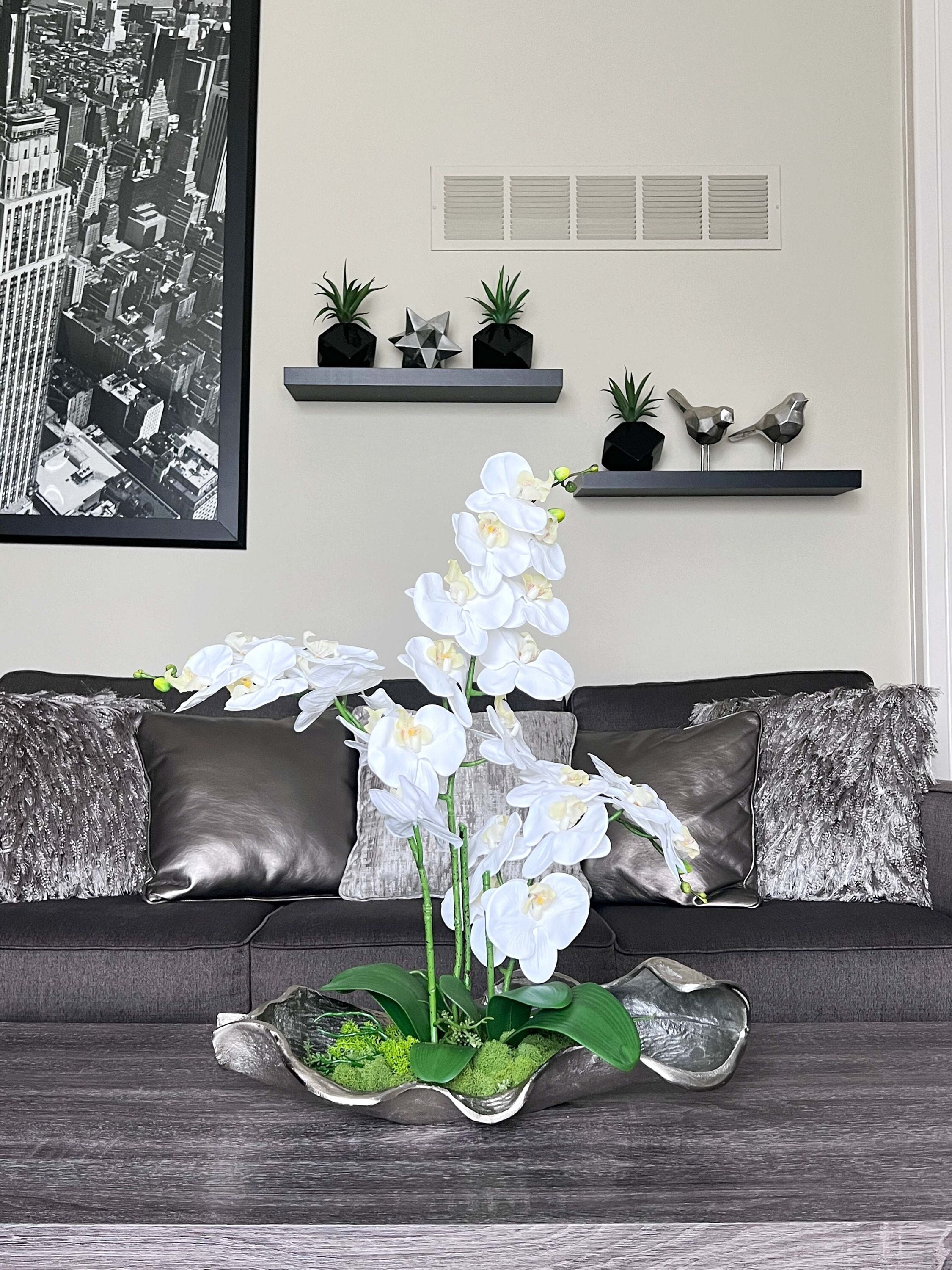 Modern Real Touch Orchid Centerpiece, White Floral Arrangement - Etsy