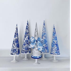 Chinoiserie Cone Tree, White and Blue Winter Decor, Handmade, Free ...
