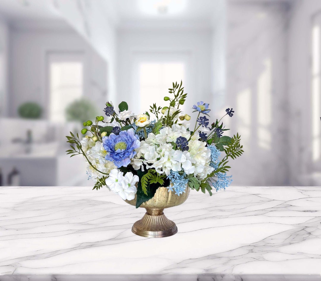 Blue Floral Centerpiece, Table Flower Centerpiece, Modern Home Decor ...