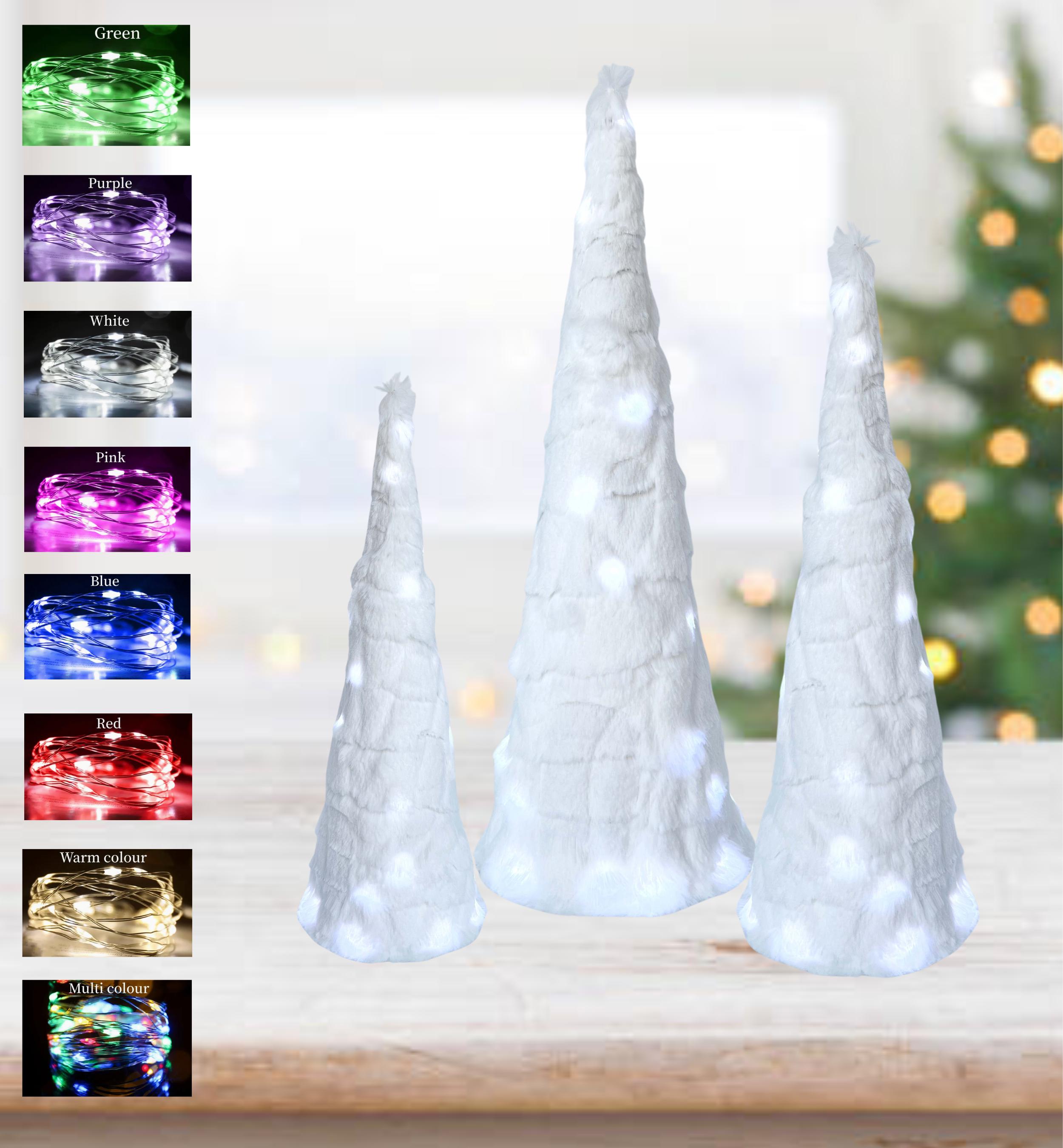 LED Cone Trees, Set of 3, White Fur Cone Trees, White Christmas - Etsy
