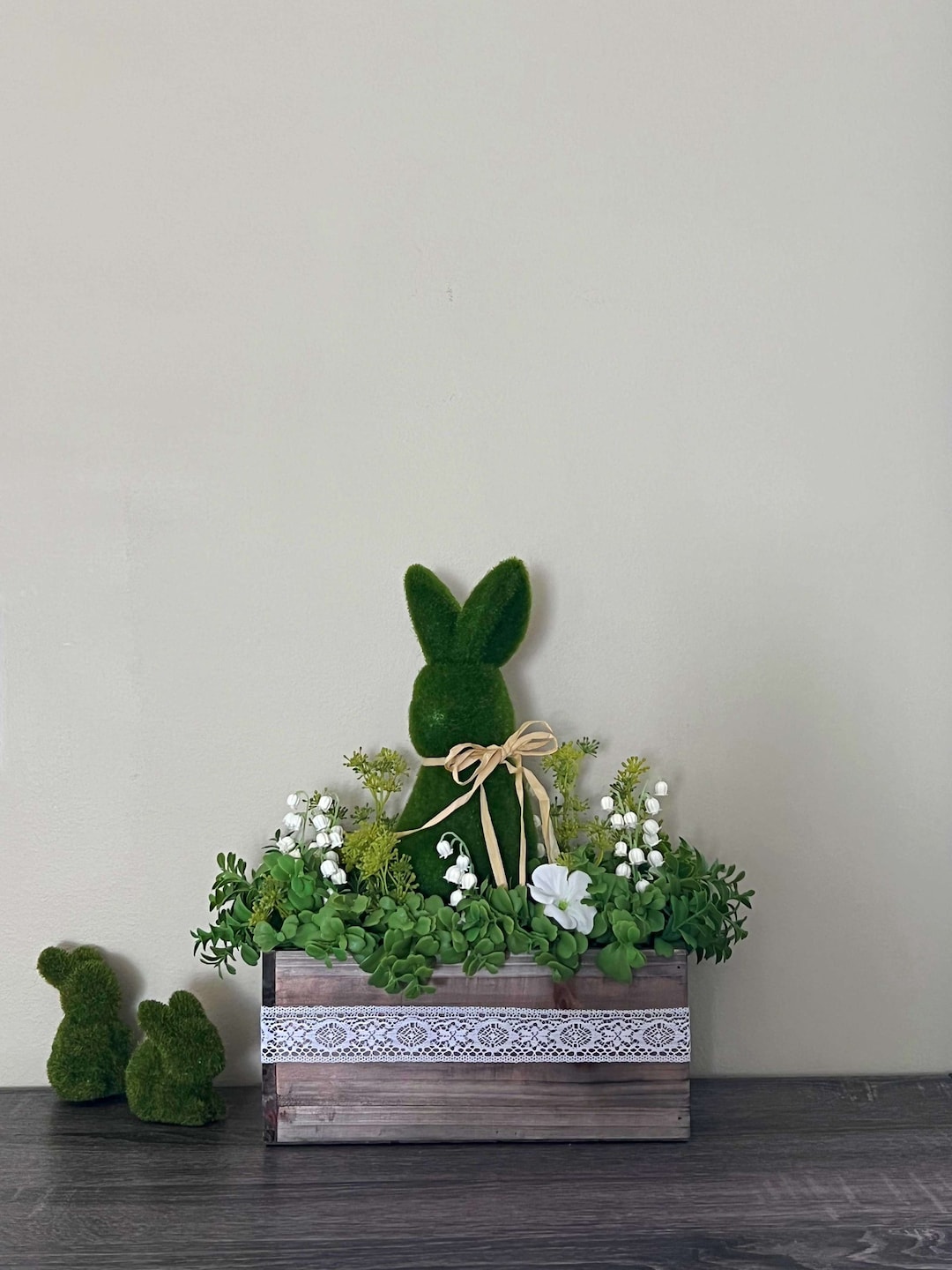 Farmhouse Easter Arrangement, Moss Bunny Decorations, Spring Easter ...