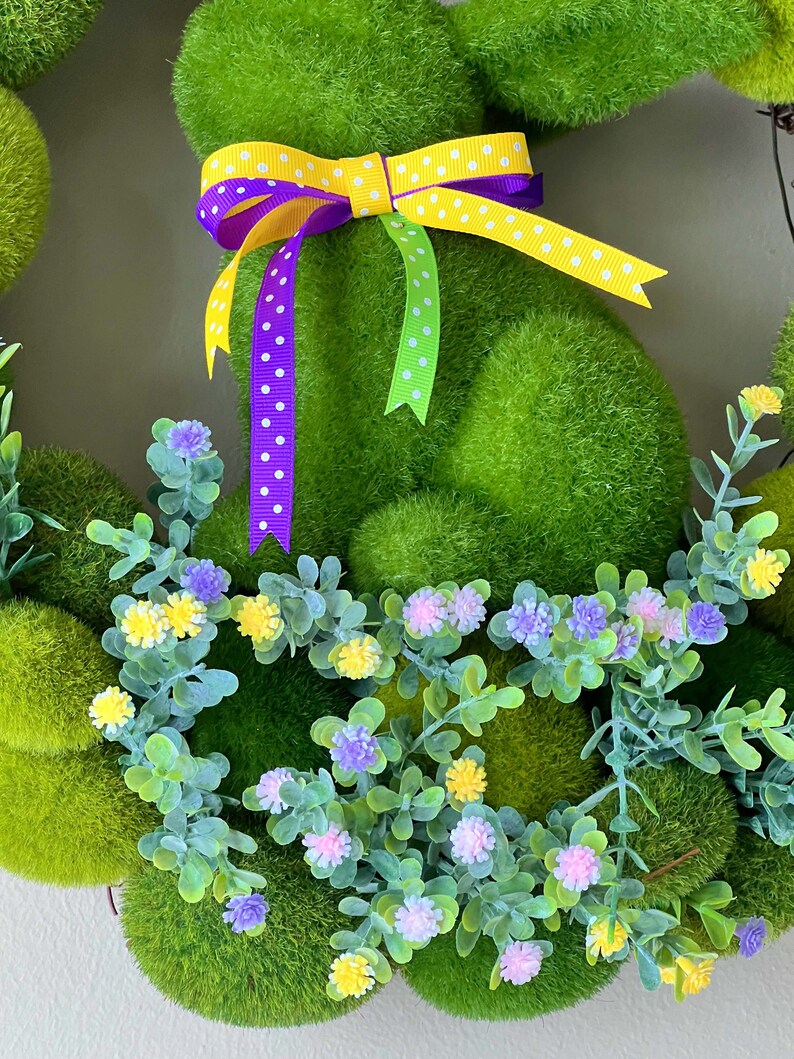 Easter Moss Bunny Wreath, Green Flocked Bunny, Spring Wall Decoration ...
