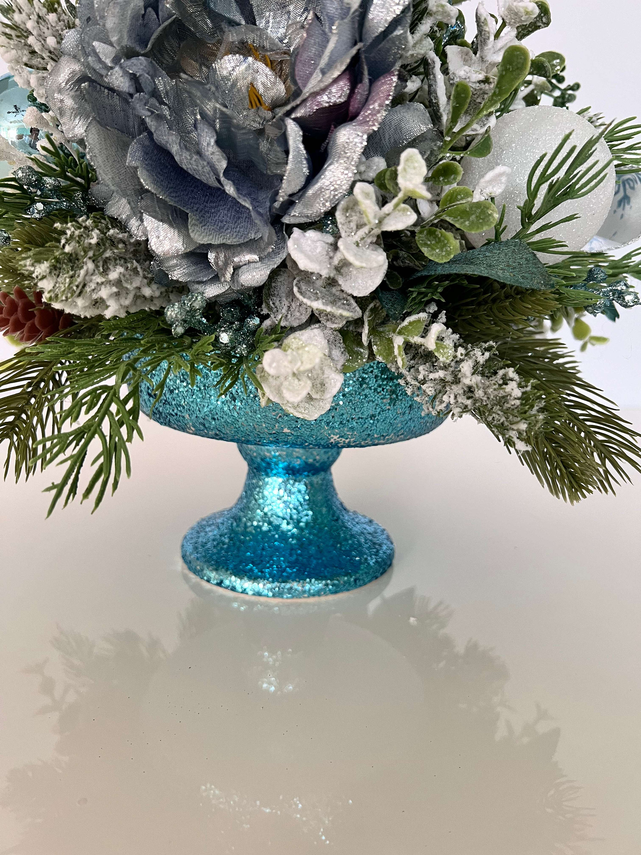 Christmas Blue Floral Centerpieces Holiday Centerpiece - Etsy