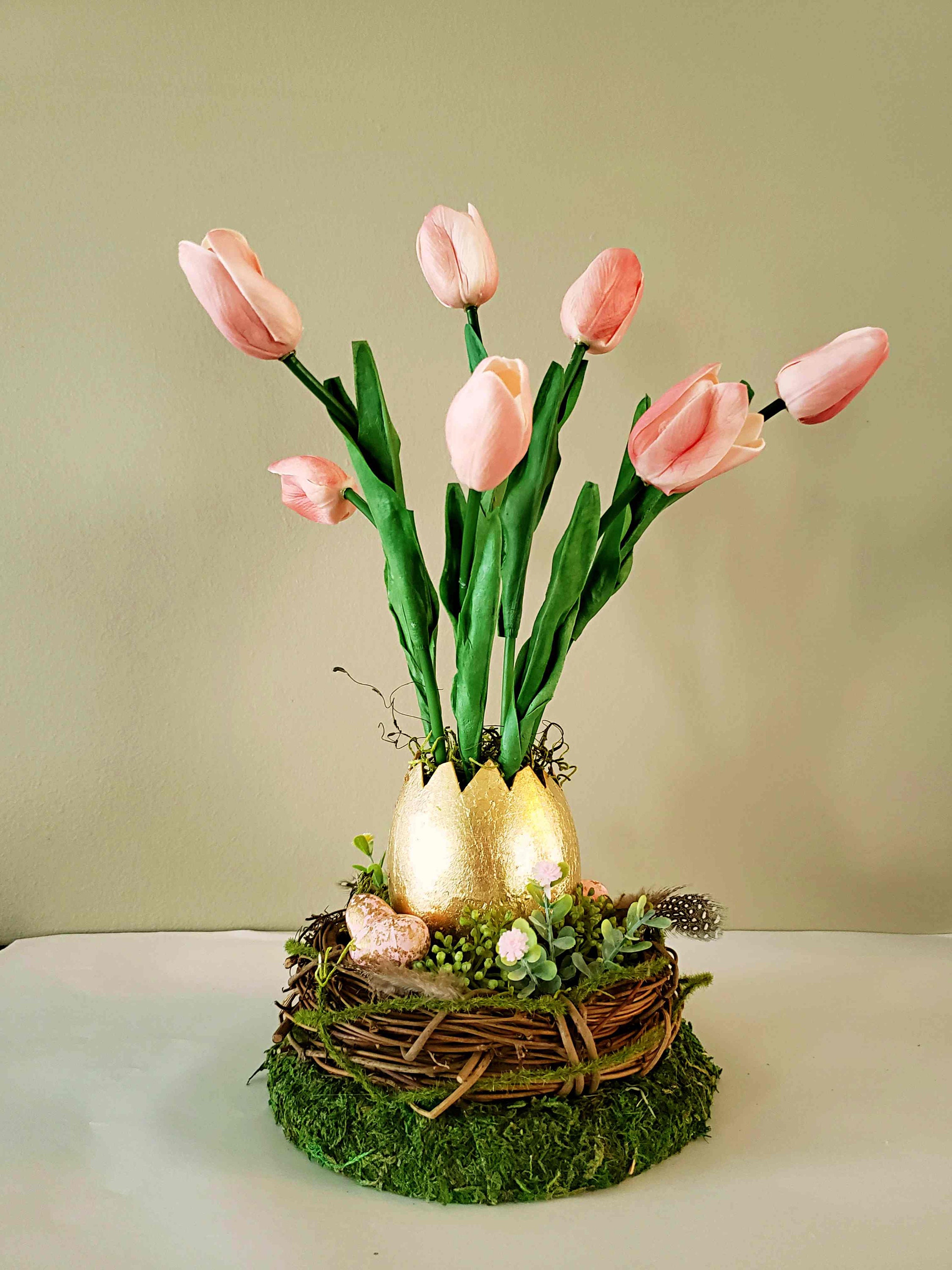 Easter Flowers Arrangement, Easter Tulips Centerpiece for Table, Gold ...