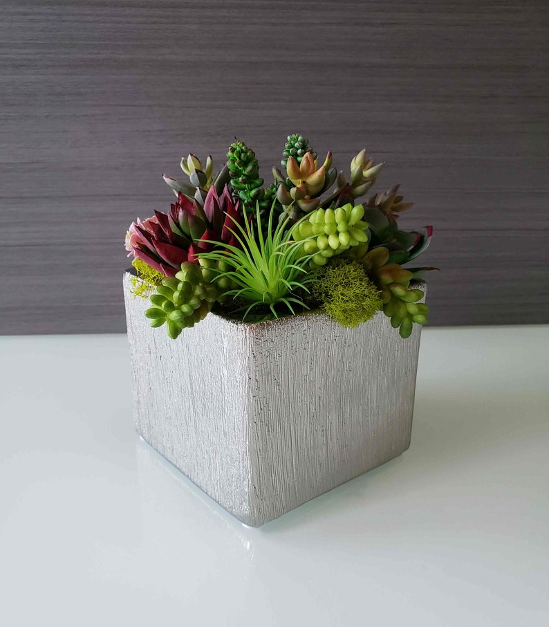 Modern Succulent Arrangement in Ceramic Pot, Faux Plants, Succulent ...